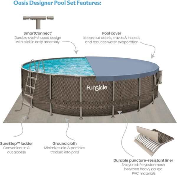 Funsicle 22ft x 52in Round Oasis Designer Above Ground Pool with Dark ...